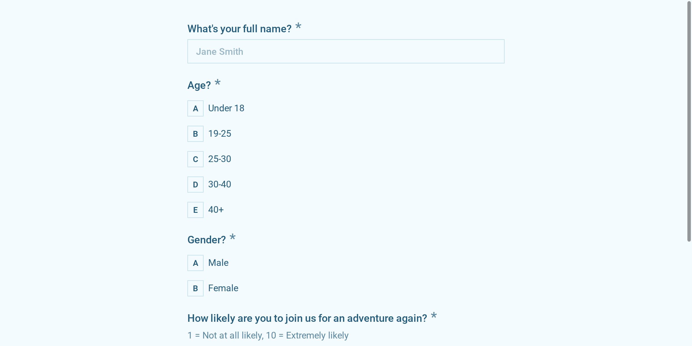 Adventure Tourism Survey Customer Feedback Form