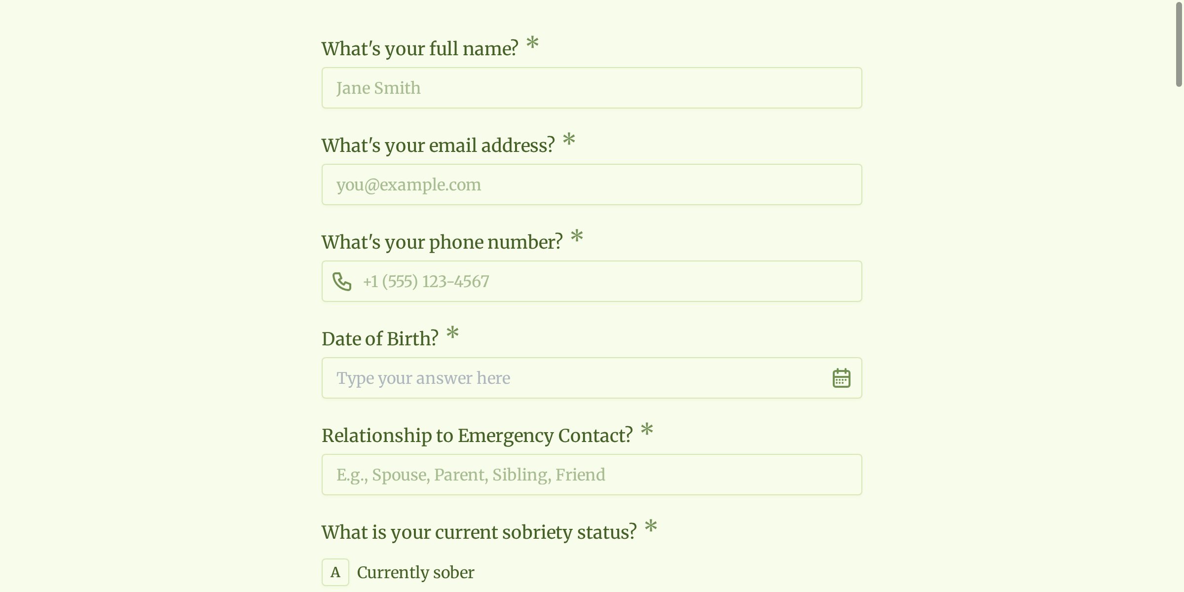 Recovery Coaching Client Intake Form
