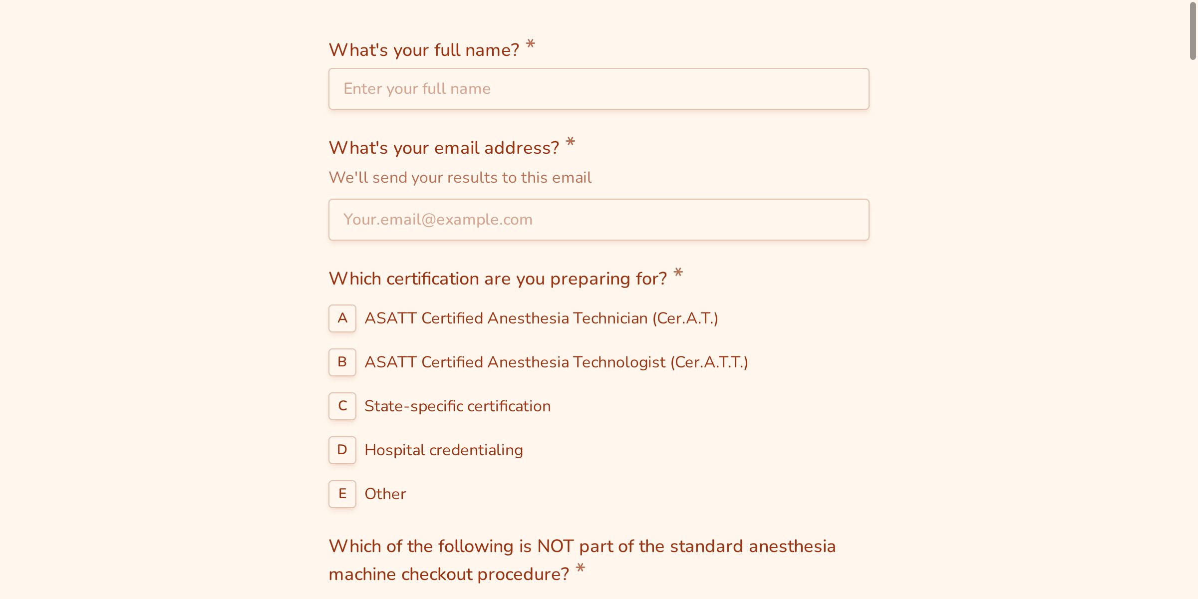 Anesthesia Technician Certification Practice Quiz Form
