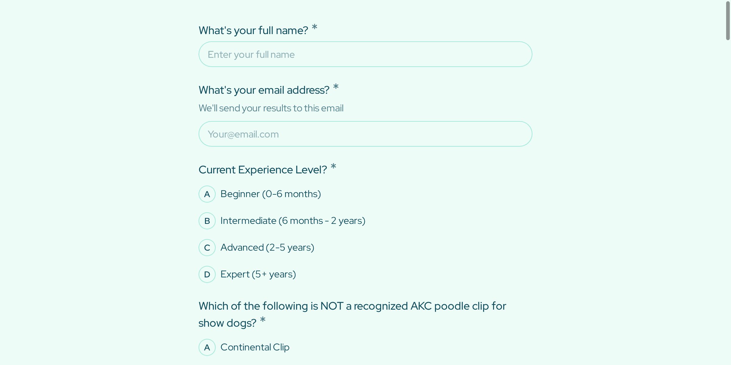 Dog Grooming Certification Practice Quiz Form