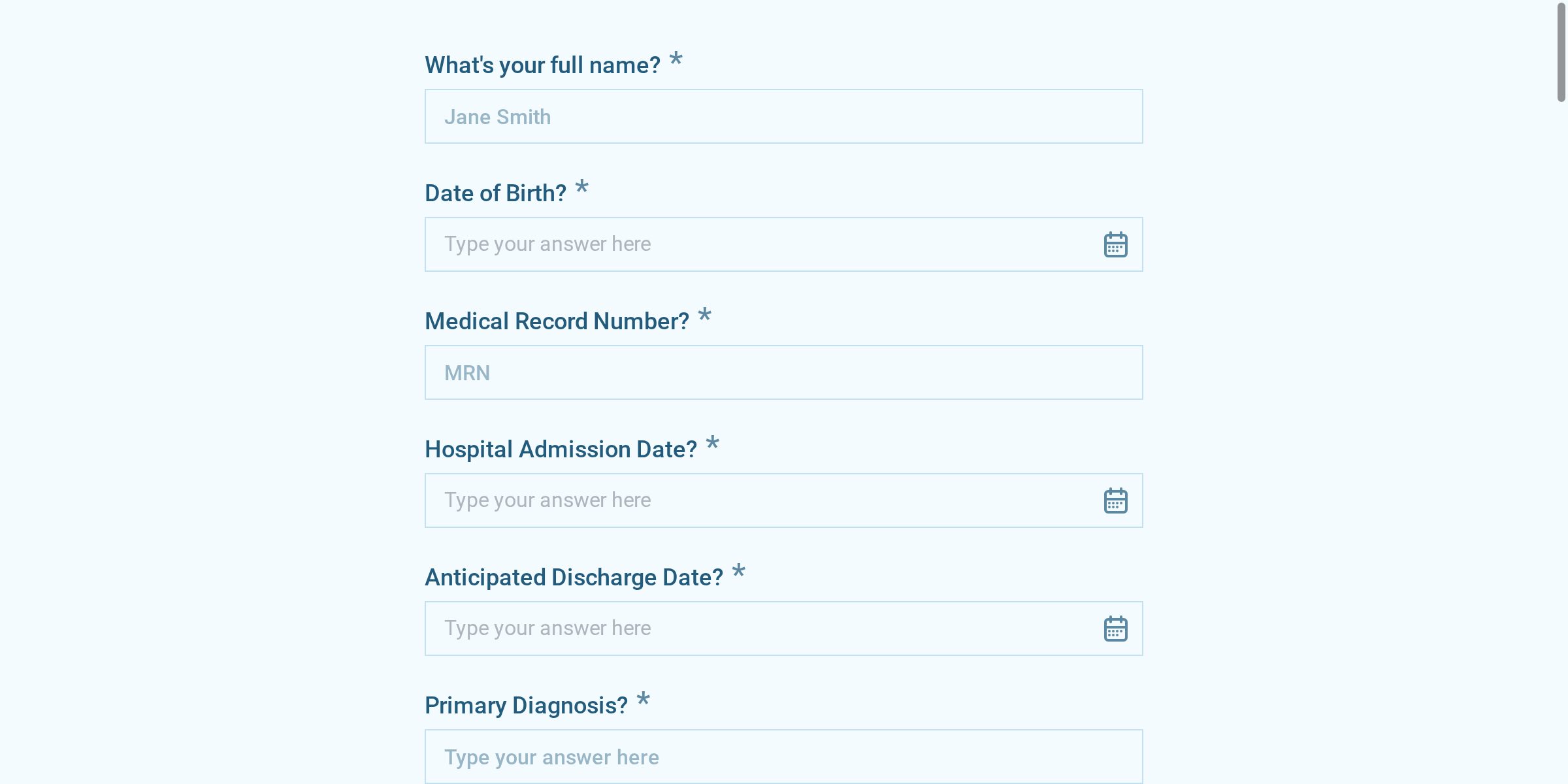 Hospital Discharge Planning Assessment Patient Intake Form
