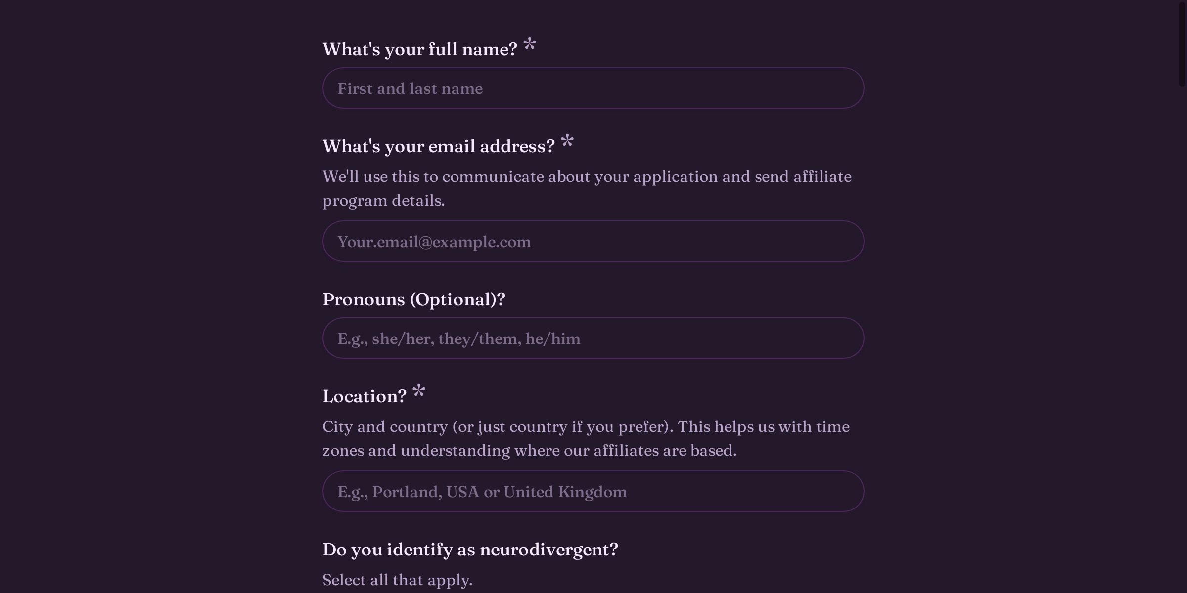 Affiliate Membership Application Form for Neurodivergent Education Pr…