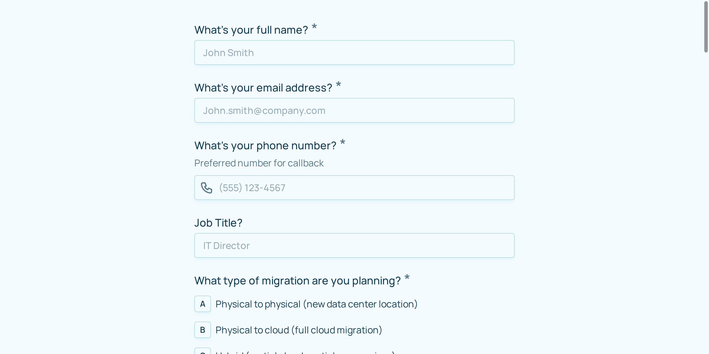 Data Center Migration Callback Request Form