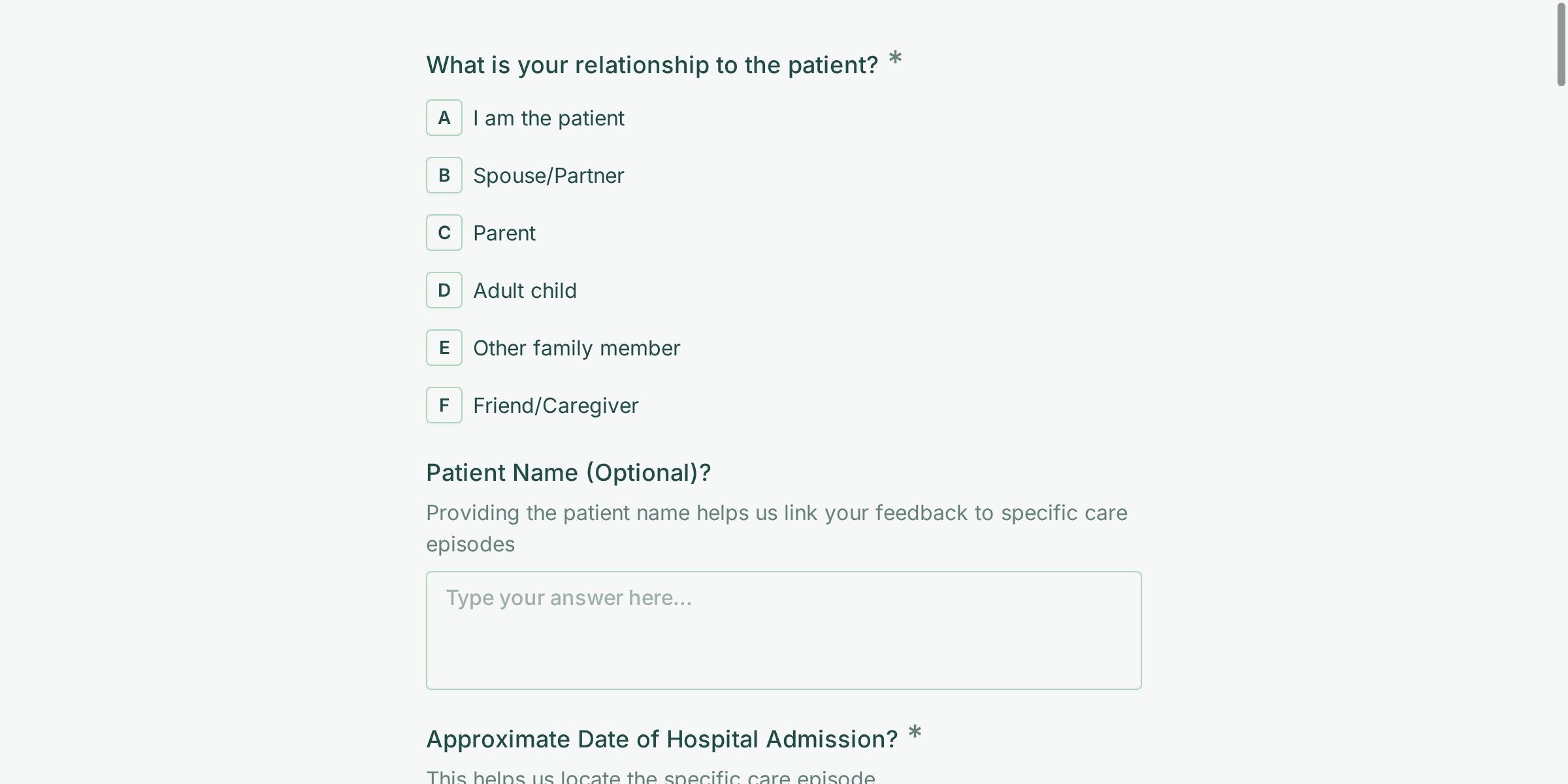 Hospital Sepsis Protocol Patient & Family Survey Form