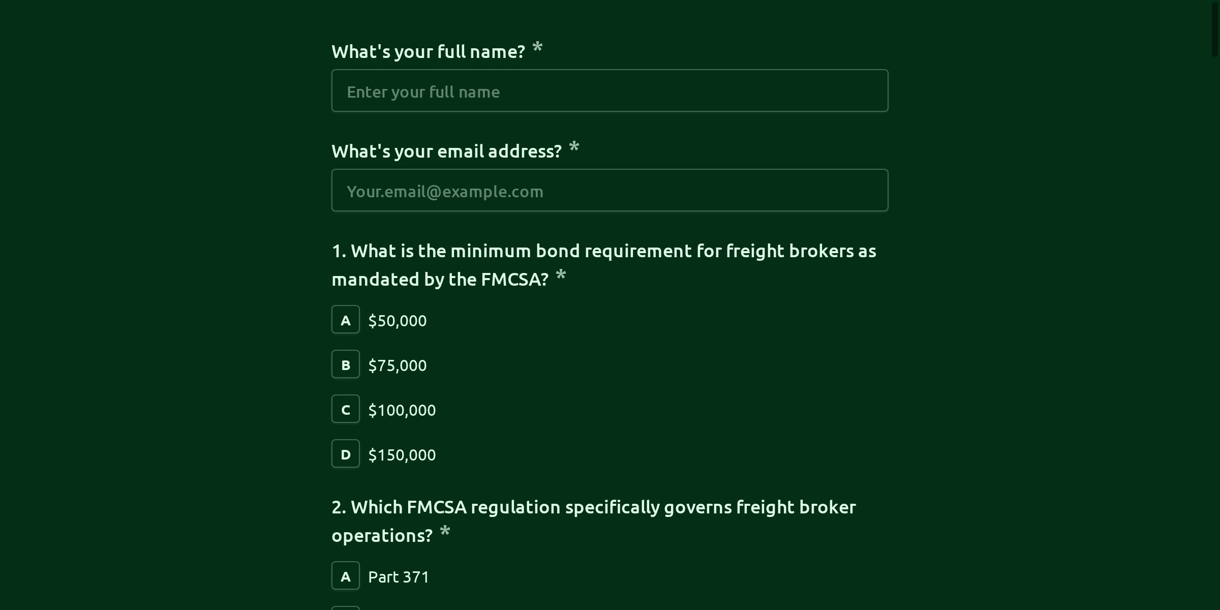 Freight Broker Licensing Practice Exam Form