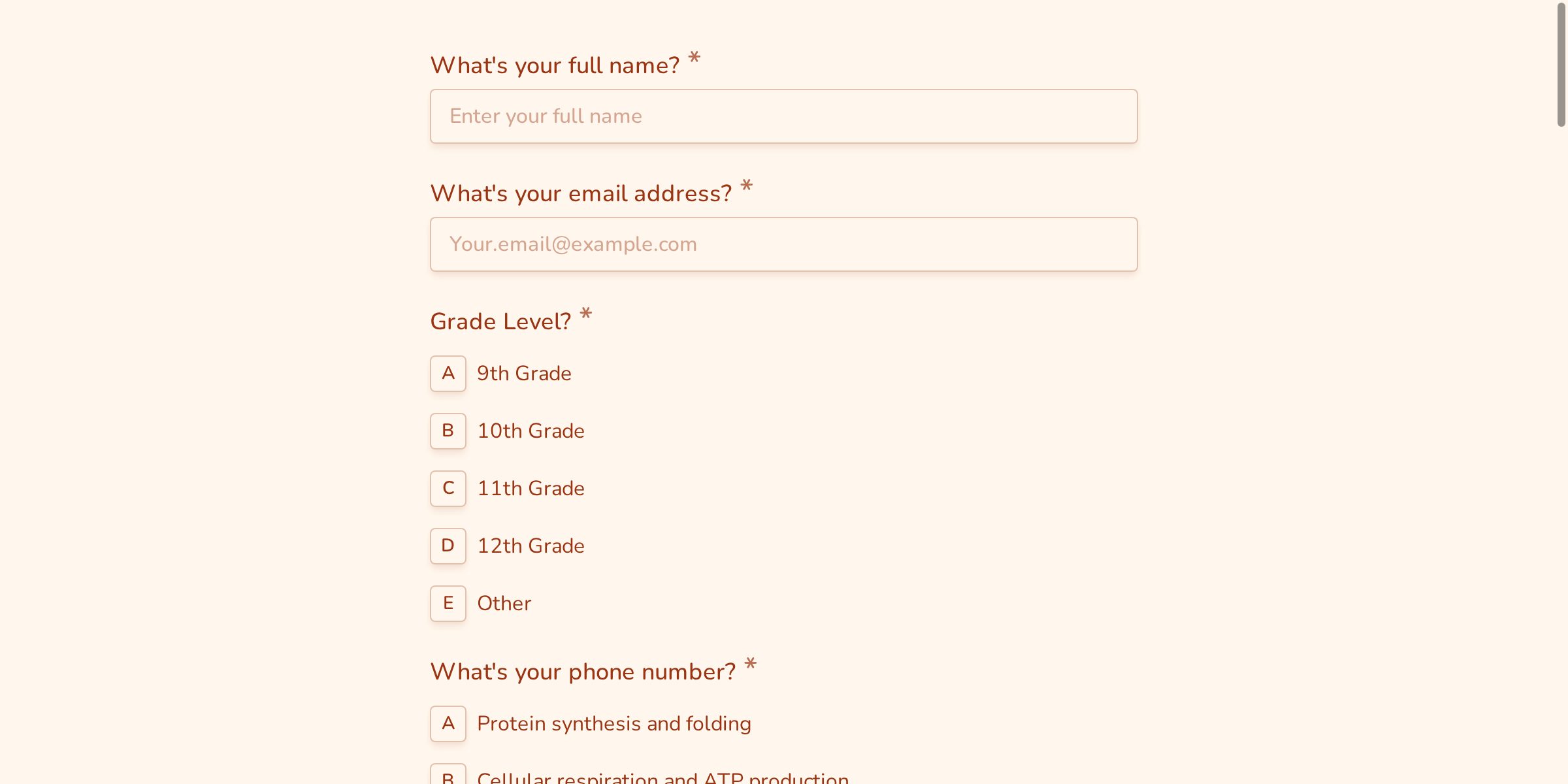 AP Biology Practice Test Form for Students and Teachers