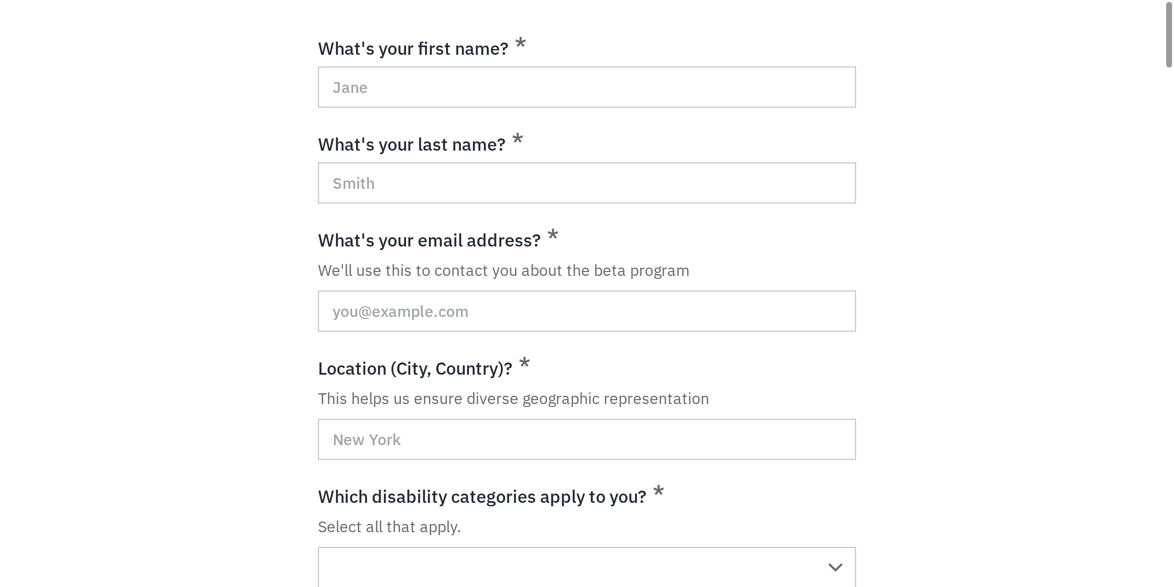 Beta Accessibility Testing Program Application Form