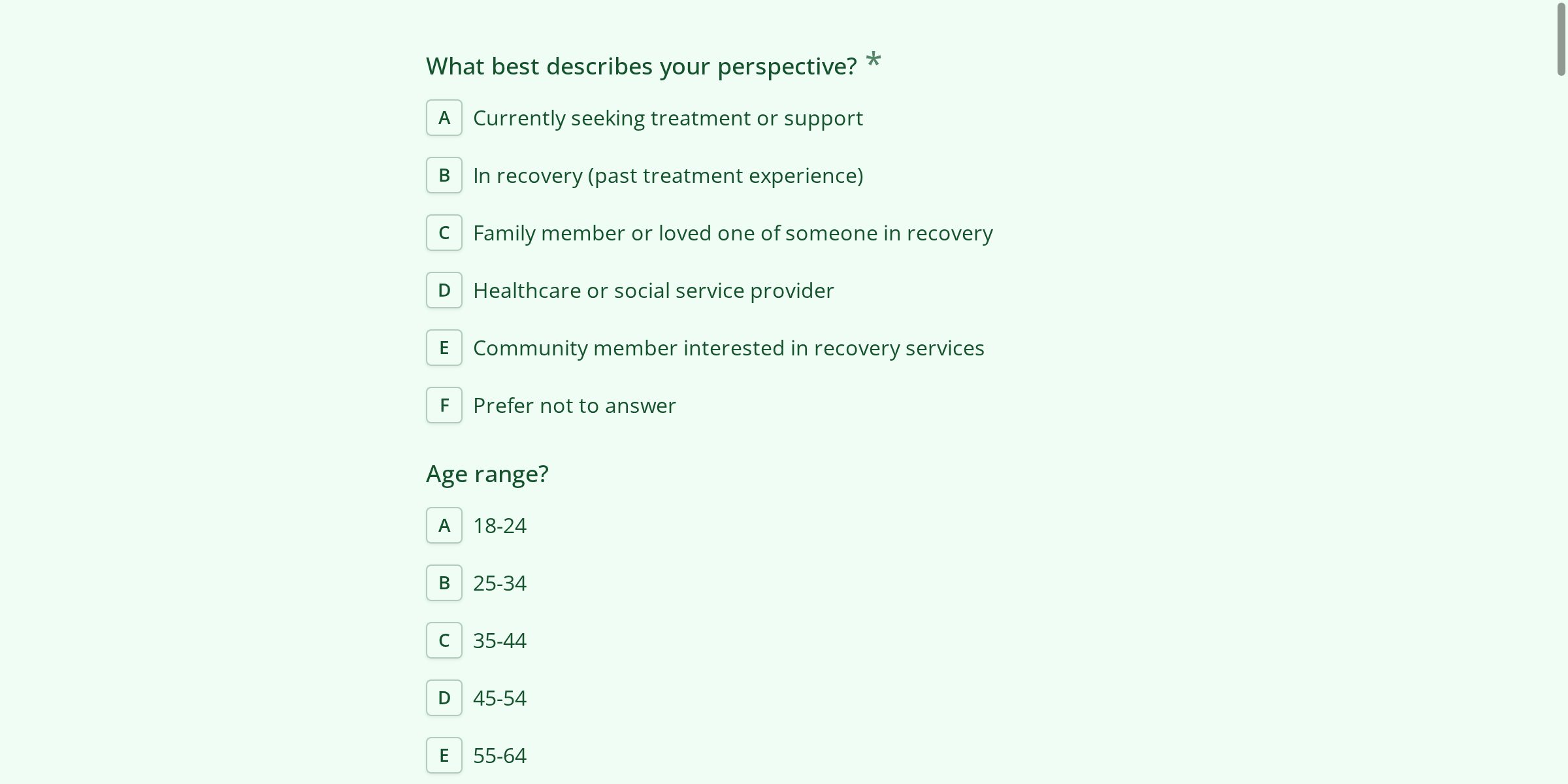 Addiction Recovery Program Research Survey Form