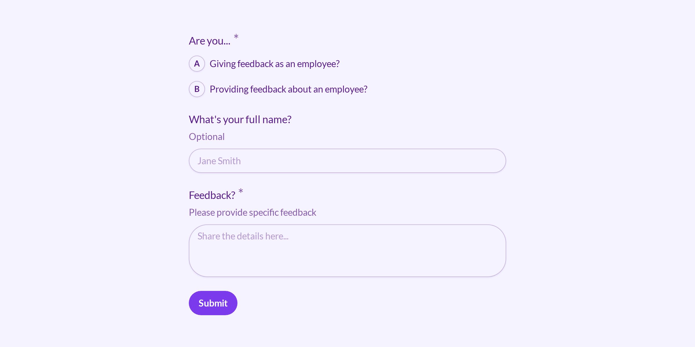 Employee Feedback Form for Staff Reviews and Workplace Input