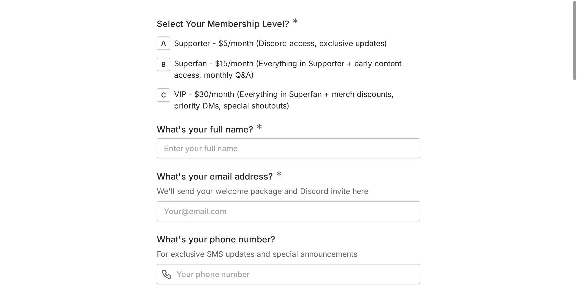 Join Our Fan Club Membership Application Form