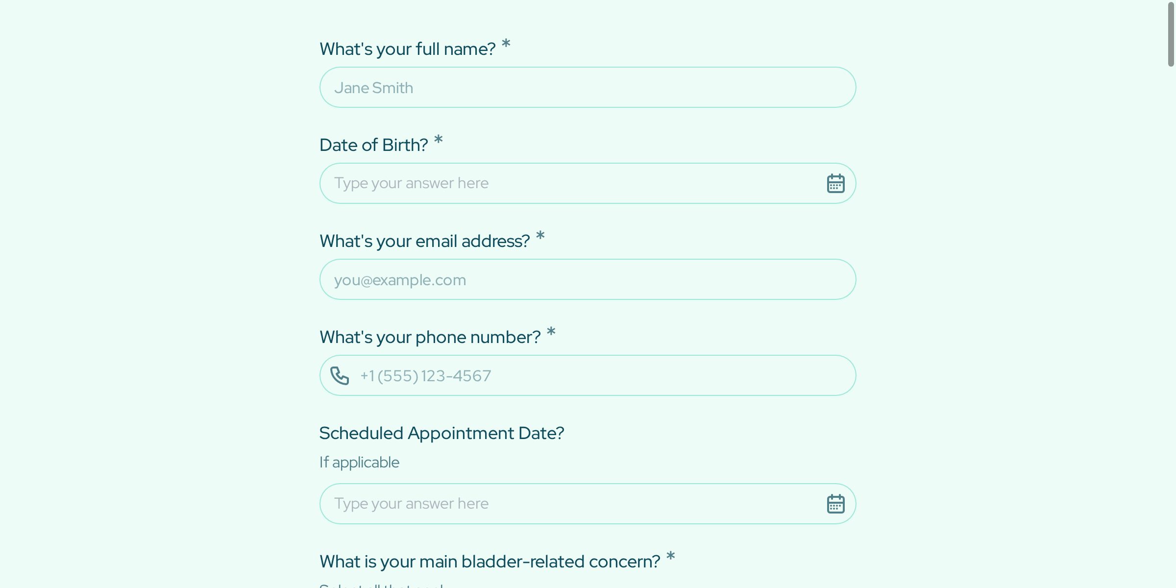 Bladder Health Assessment & Urinary Diary Form