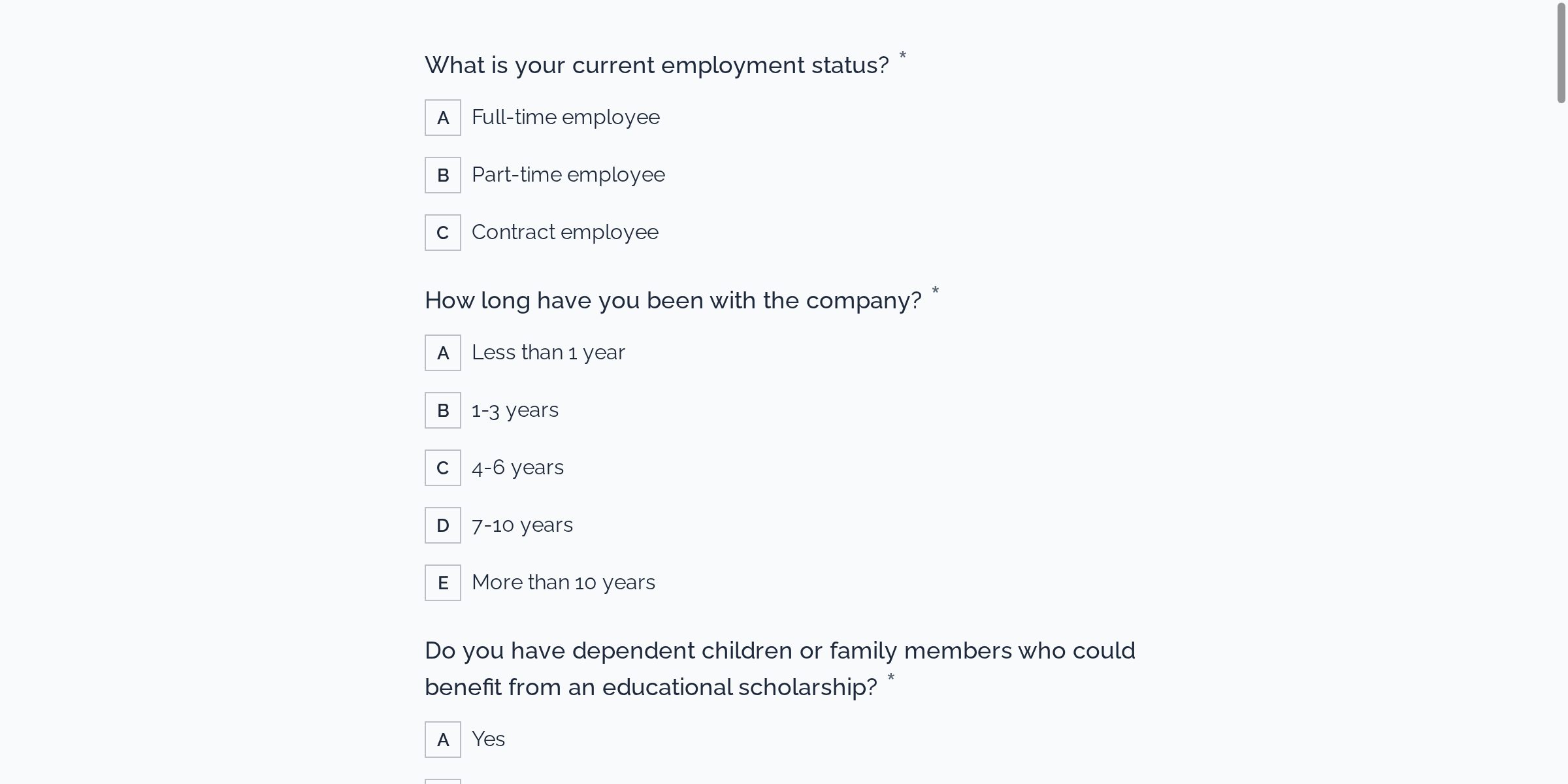 Employee Scholarship Program for Dependents Survey Form