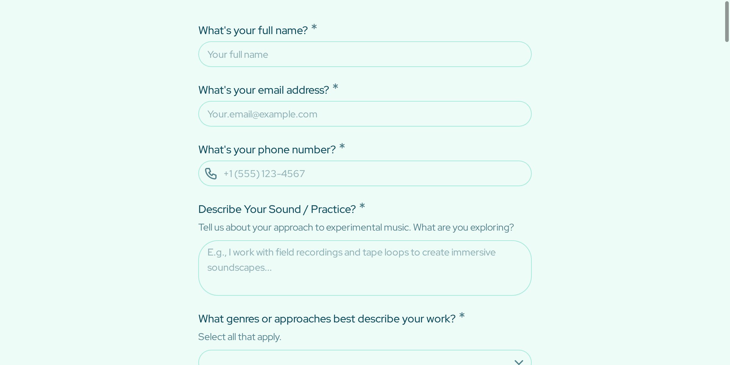 Experimental Music Collective Membership Application Form